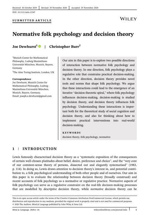 Pdf Normative Folk Psychology And Decision Theory