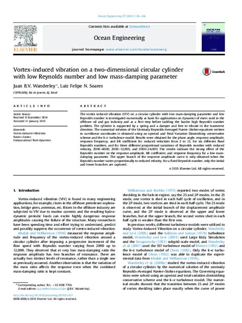 Pdf Vortex Induced Vibration On A Two Dimensional Circular Cylinder With Low Reynolds Number