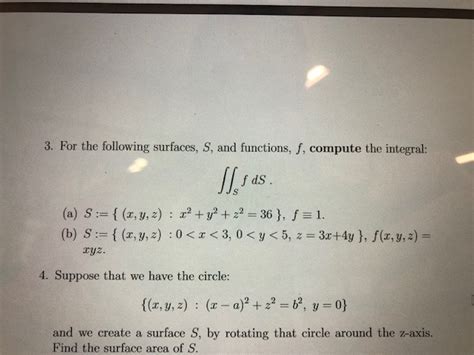 solved 3 for the following surfaces s and functions f