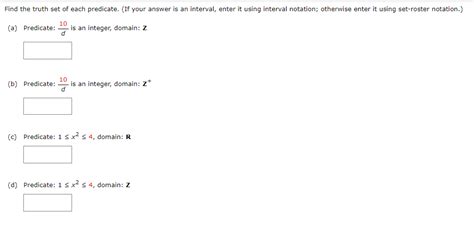 Solved Find The Truth Set Of Each Predicate If Your Answer Chegg