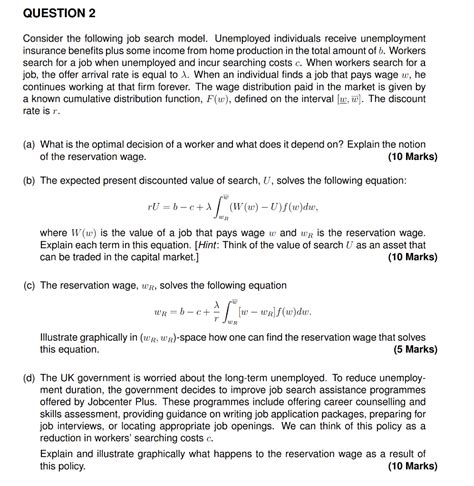 Question 2 Consider The Following Job Search Model