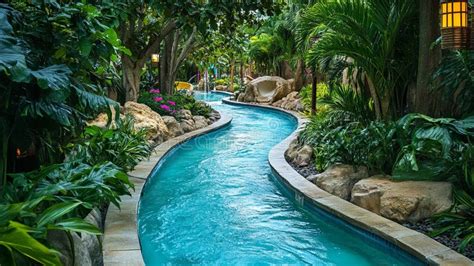 A Lazy River Winding Through A Tropical Themed Waterpark Stock Image