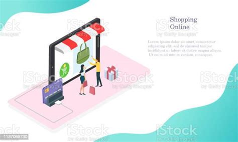 스마트 장치에 고객 온라인 상점 또는 전자 상거래 상점 개념에 대 한 현금 및 신용 카드로 온라인 쇼핑 아이소메트릭 그림입니다 가정 생활에 대한 스톡 벡터 아트 및 기타