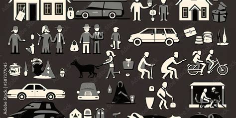 Pictogram Depicts Various Criminal Activities And Criminals Generative Ai Stock Illustration