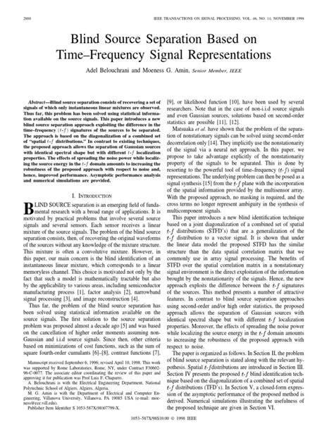 Blind Source Separation Based On Time Frequency Signal Representation Pdf Matrix
