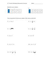 Inverse Worksheet Pdf 6 7 Practice Worksheet Homework Inverses Find The Inverse Relation 1