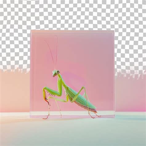 A Green Grasshopper Is Standing In A Pink Box Premium Ai Generated Psd