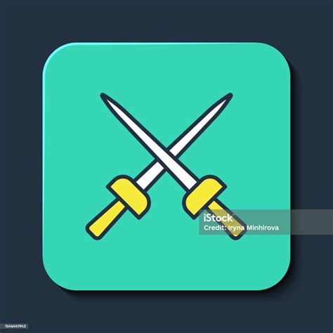 파란색 배경에 격리된 윤곽선 펜싱 아이콘입니다 스포츠 장비 청록색 스퀘어 버튼 벡터 0명에 대한 스톡 벡터 아트 및 기타 이미지 0명 가득 찬 검 Istock