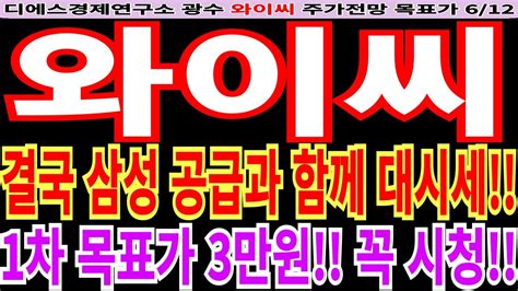 와이씨 와이씨주가전망 결국 삼성 공급과 함께 대시세 1차 목표가 3만원 꼭 시청 디에스경제연구소광수 와이씨전망