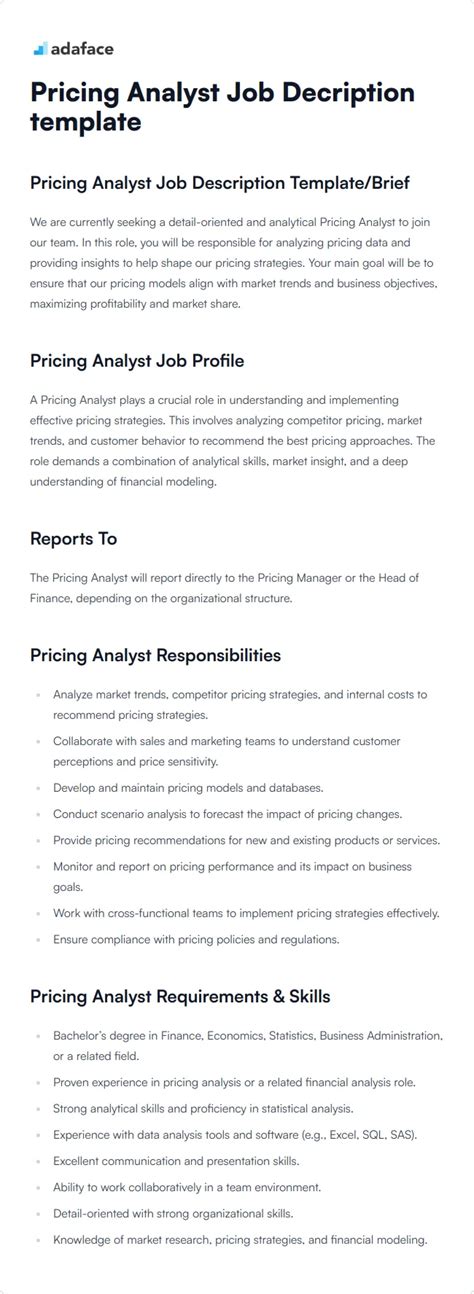 Pricing Analyst Job Description Template Adaface