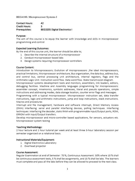 Beg4106 Microprocessor Systems I Pdf Central Processing Unit Microcontroller