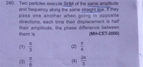 Two Particles Execute SHM Of The Same Amplitude And Frequency Along