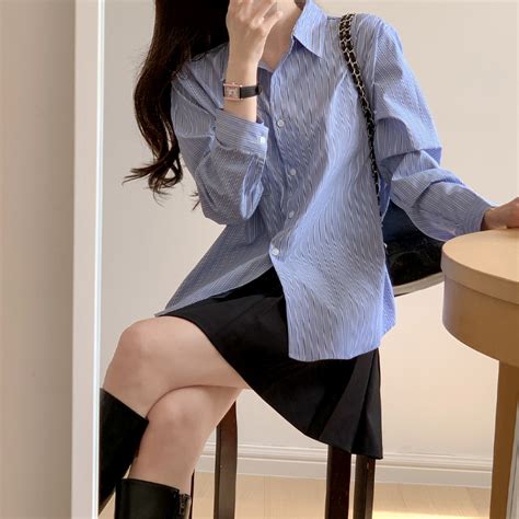 아뜨랑스 구김적은데일리추천 감사할인연장추가쿠폰팩 ⚡️부분 오늘출발⚡️ 주문폭주 프렌시 포켓 스트라이프 스탠다드 셔츠 올드머니룩 하객 블라우스 셔츠 Bs7731