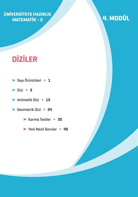 AYT Matematik Ders İşleyiş Modülleri Modül Diziler Nesibe Aydın Eğitim Kurumları Page