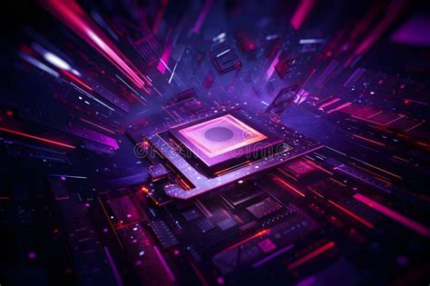 Technology Background With Code Glowing Lights Abstract Design Concept In Purple Colors Stock