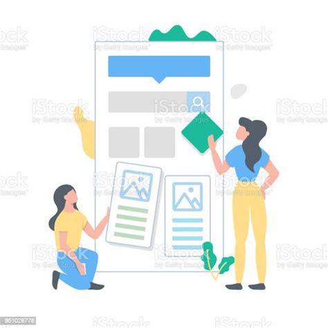 모바일 응용 프로그램 개발 프로세스 벡터 일러스트 레이 션 Ui Ux 사용자 인터페이스 구축 과정 웹사이트 와이어프레임에 대한