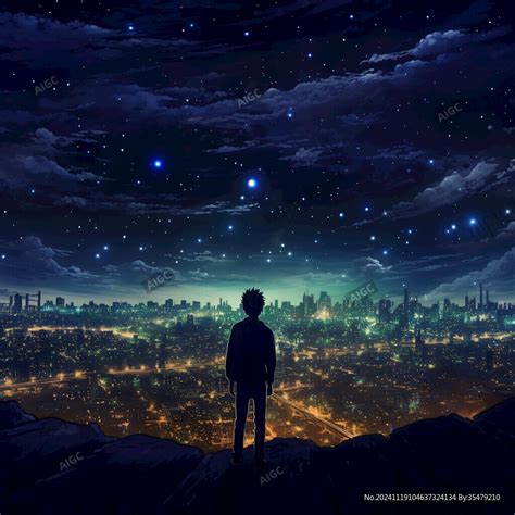 ai创作图仰望星河的人 孤独背影插画 看星星的人 一个人看风景 孤独感插画 手绘追光的少年 遥望繁星 望着远方一个人 星辰大海女孩背影 陪你去