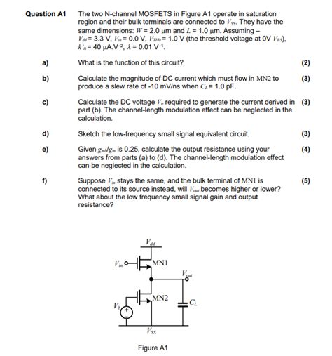 Solved The Two N Channel MOSFETS In Figure A Operate In Chegg