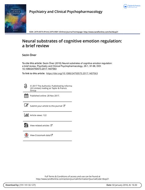 Pdf Neural Substrates Of Cognitive Emotion Regulation A Brief Review