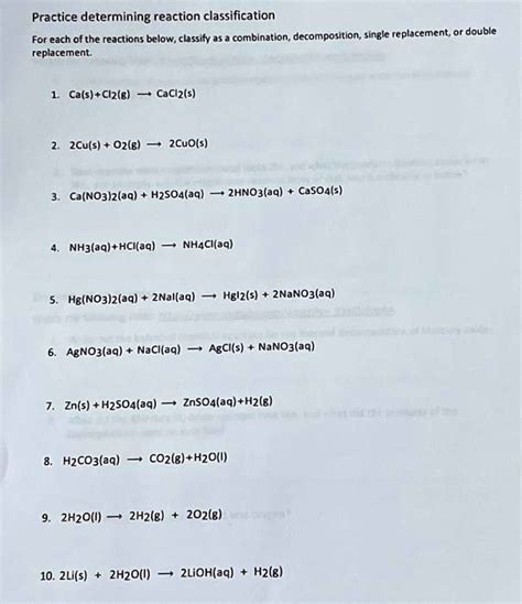 Solved Practice Determining Reaction Classification For Each Of The Reactions Below Classify