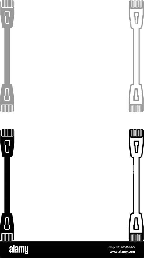 Patch Cable Path Cord Ethernet Technology Rj45 Net Concept Set Icon Grey Black Color Vector