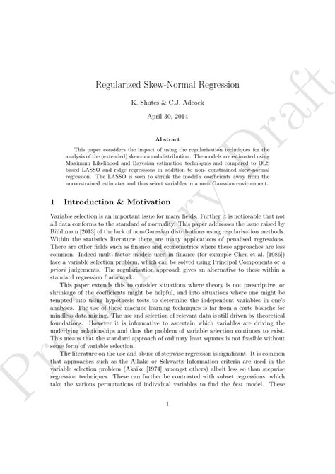 PDF Regularized Extended Skew Normal Regression