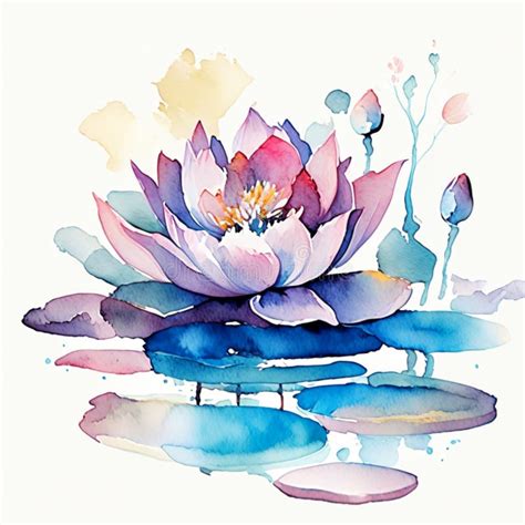 Watercolor Lotus Flower Illustration Hand Drawn Watercolor