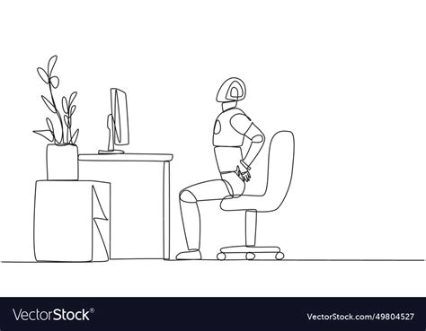 Continuous One Line Drawing Robot Sitting Vector Image