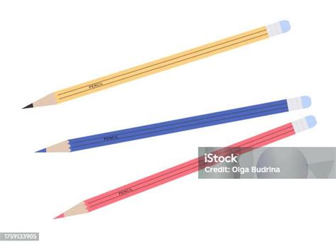 흰색 배경에 고립된 지우개가 있는 연필 세 자루 디자인 요소 개체 그룹에 대한 스톡 벡터 아트 및 기타 이미지 개체 그룹 검은색 고무 Istock