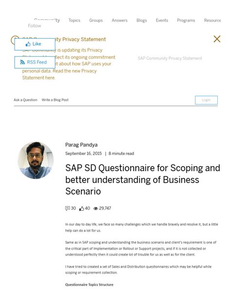 sap sd questionnaire for scoping and better understanding of business