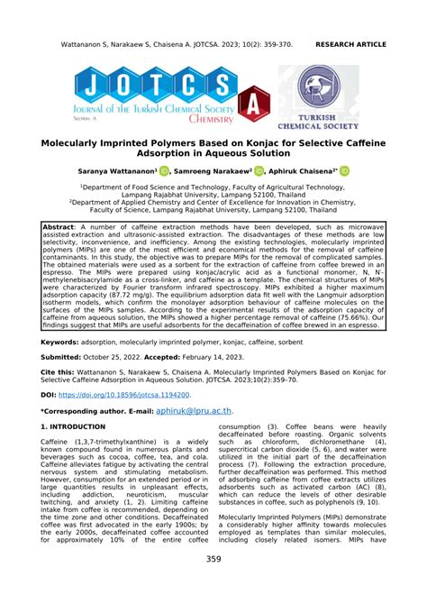 Pdf Molecularly Imprinted Polymers Based On Konjac For Selective Caffeine Adsorption In