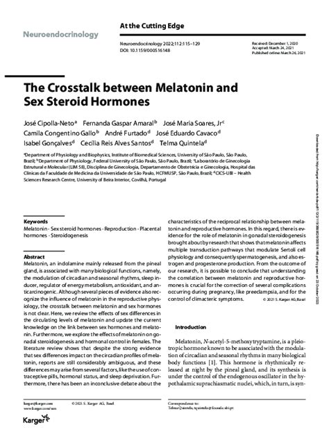 Pdf The Crosstalk Between Melatonin And Sex Steroid Hormones