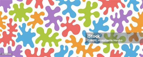 다채로운 추상 유기 모양 완벽 한 패턴 액체 형태 구름 마티스 스타일의 나뭇잎 컬러풀한 얼룩덜룩한 프린트 유기적인 불규칙한 기하학적 벡터 모양이 있는 완벽한 배너 디자인