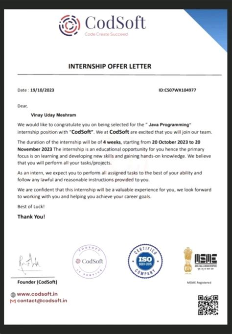 Vinay Meshram On Linkedin Internshipoffer Javaprogramming Codsoft