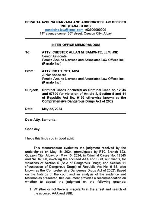 Interoffice Memo Legal Research Inter Office Memo Example Peralta