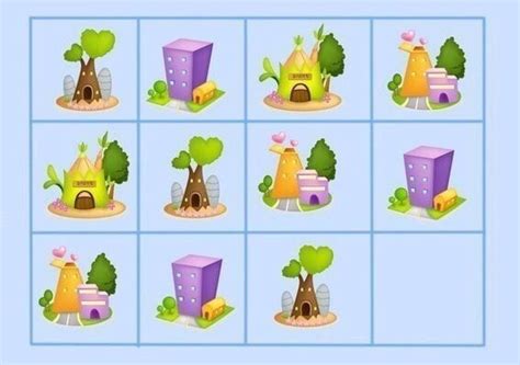 В пустых клеточках нарисуй недостающие фигуры так чтобы они не повторялись ни в одной строке