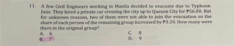 Solved 1 A Few Civil Engineers Working In Manila Decided To
