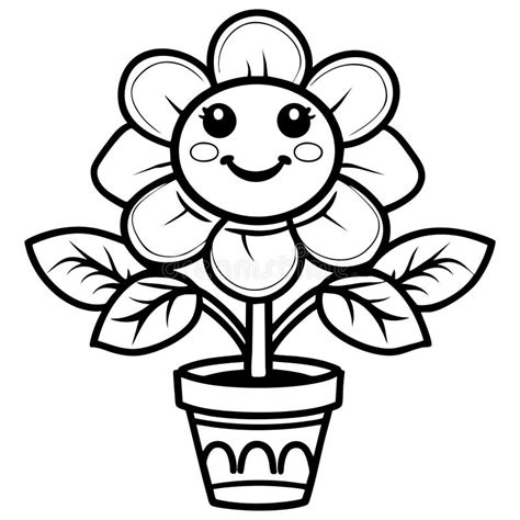 Flor De Desenho Animado Feliz Com Um Rosto Sorridente Num Vaso Para