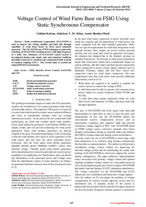 Pdf Voltage Control Of Wind Farm Base On Fsig Using Static Synchronous Compensator