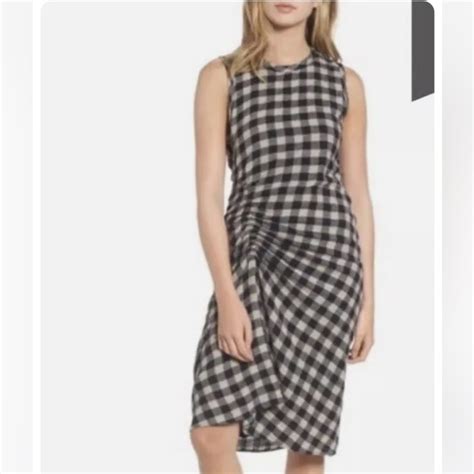 James Perse Dresses James Perse Spiral Shirred Plaid Sheath Dress
