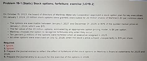 Solved Problem Static Stock Options Forfeiture Chegg