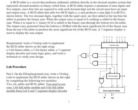 Solved A BCD Adder Is A Circuit That Performs Arithmetic Chegg Com