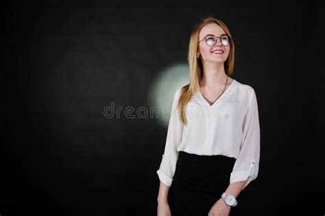 Studio Portrait Of Blonde Businesswoman In Glasses Stock Image Image