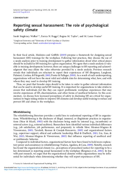 Pdf Reporting Sexual Harassment The Role Of Psychological Safety Climate