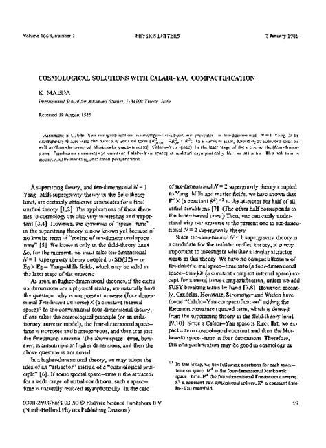 Pdf Cosmological Solutions With Calabi Yau Compactification