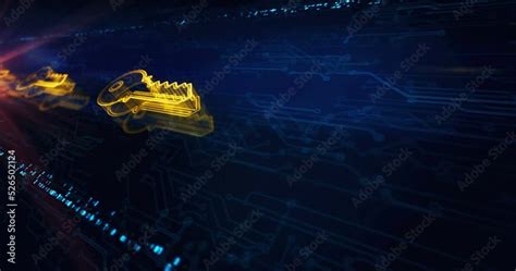 Cyber Security And Password Safety With Key Hologram Symbol Appears On A Electronic Circuit