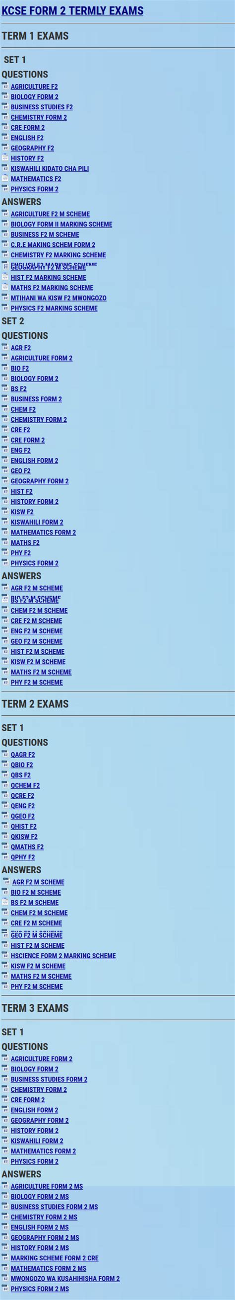 KCSE FORM 2 TERMLY EXAMS KCSE REVISION