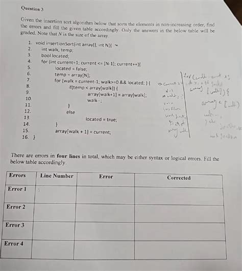 solved question 3given the insertion sort algorithm below