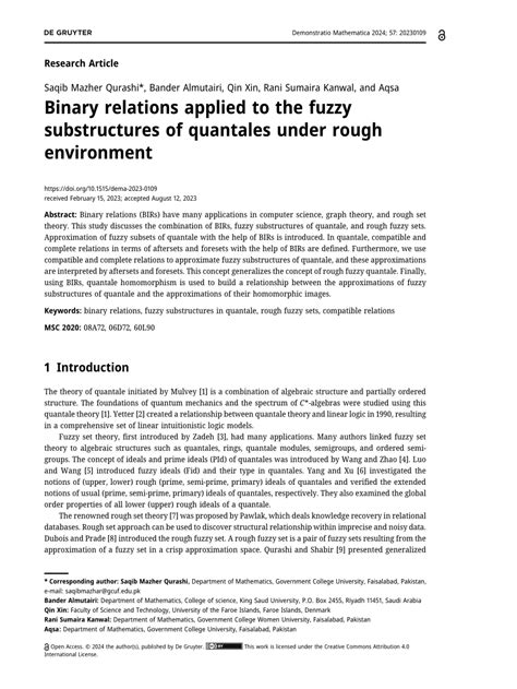 pdf binary relations applied to the fuzzy substructures of quantales