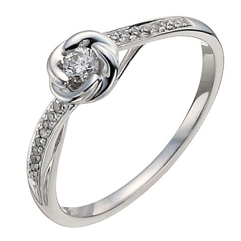 9ct White Gold 015ct Diamond Flower Solitaire Ring Ernest Jones
